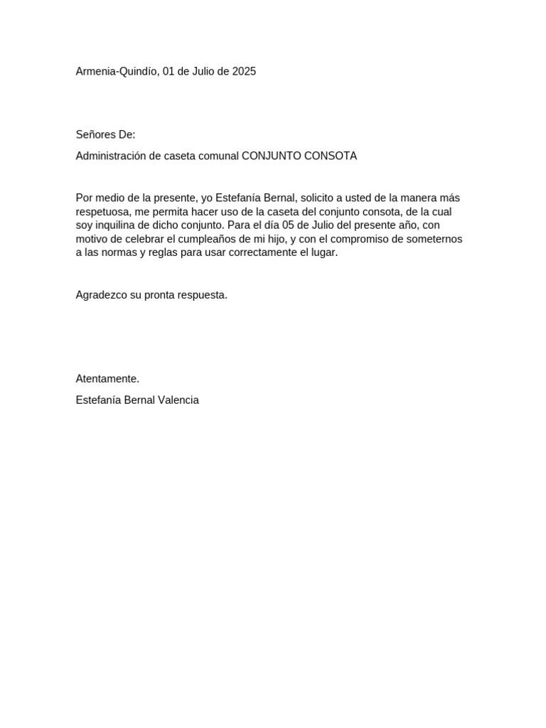 Solicitud Para Caseta Comunal | PDF