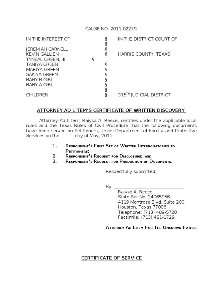 Discovery To CPS | PDF | Discovery (Law) | Child Custody