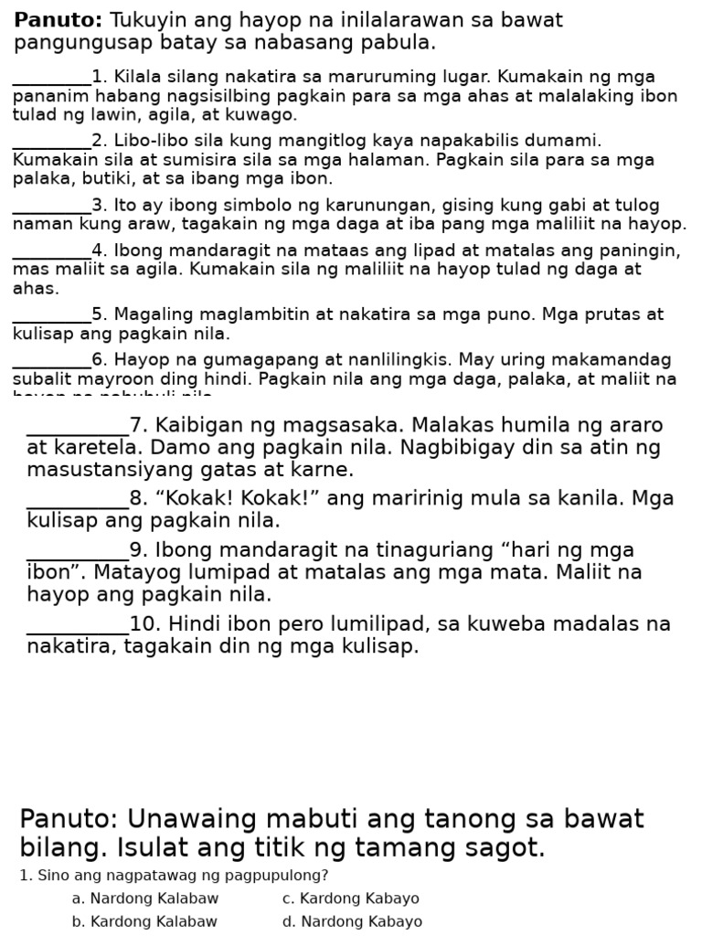 Ang Suliranin Ni Kardong Kalabaw Activity | PDF