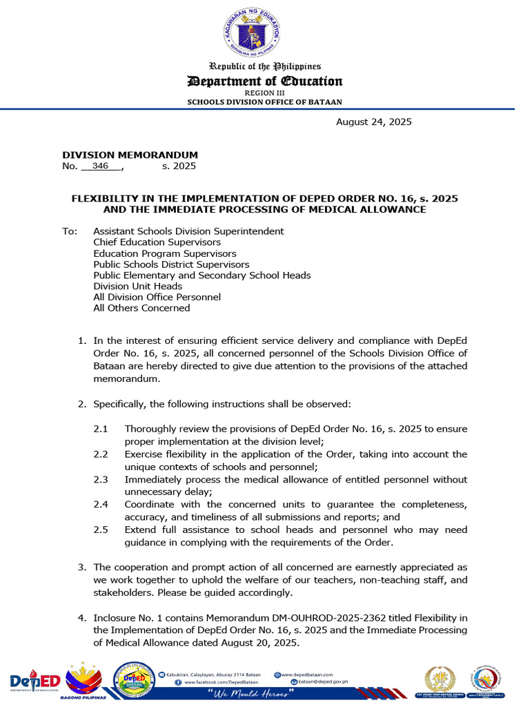 Availment Medical Allowance Division Memorandum No. 346 S. 20251 1 ...