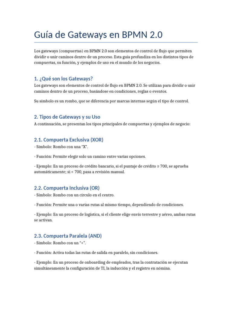 Tipos de Gateways en BPMN 2.0 | PDF | Informática | Lógica matemática