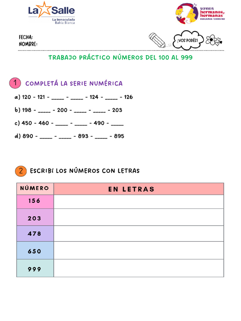 Actividades de Números del 100 al 999 | PDF