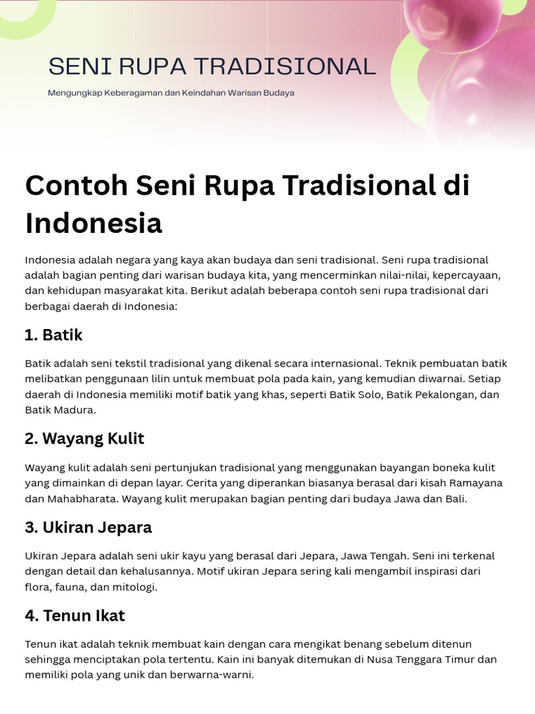 Contoh Seni Rupa Tradisional Di Indonesia | PDF