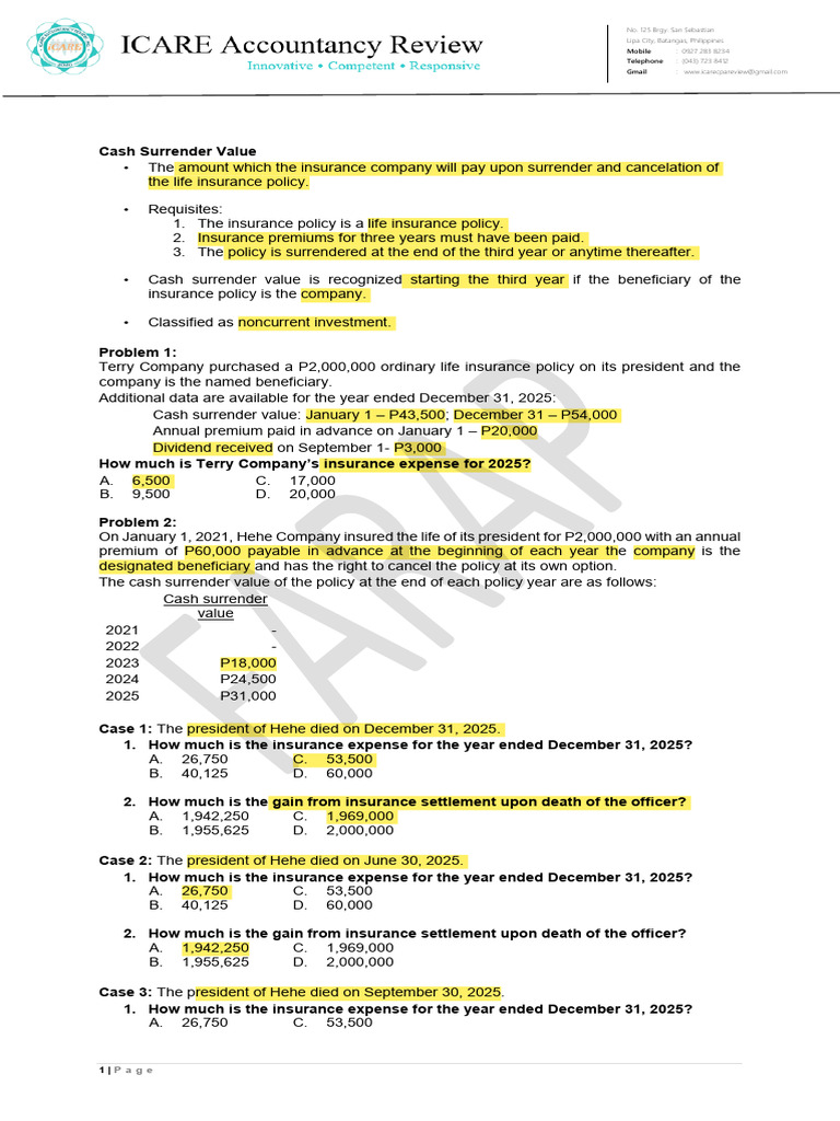 FARAP 11.12 Cash Surrender Value | PDF | Life Insurance | Insurance