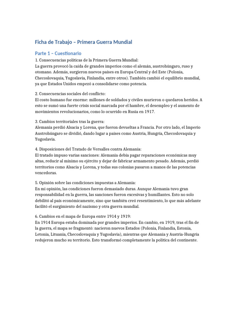 Ficha de Trabajo Primera GM | PDF