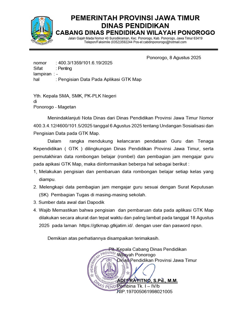 Pengisian Data GTK Map Jatim 2025 | PDF