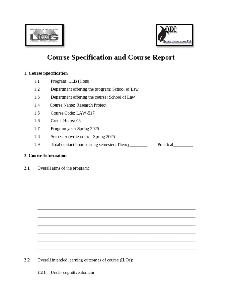 Research Project Course Specification and Course Report Proforma | PDF | Learning