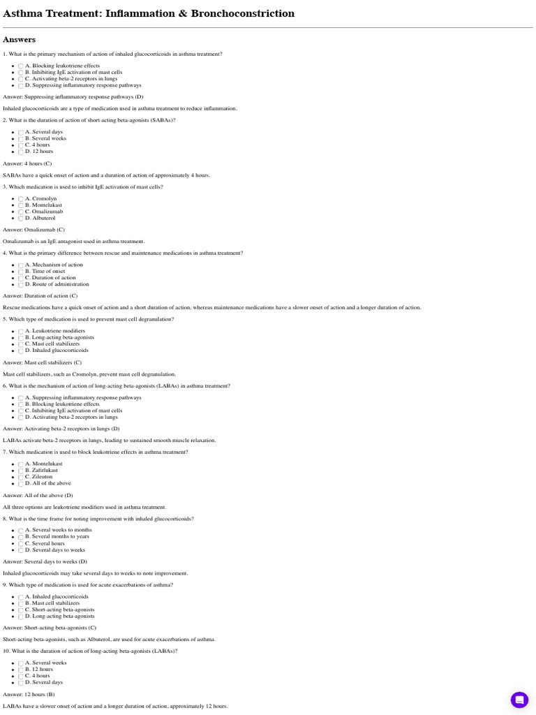 Asthma Treatment: Inflammation & Bronchoconstriction | PDF | Asthma ...