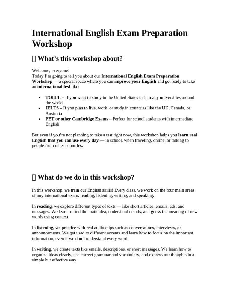 International English Exam Prep Workshop | PDF | English Language ...