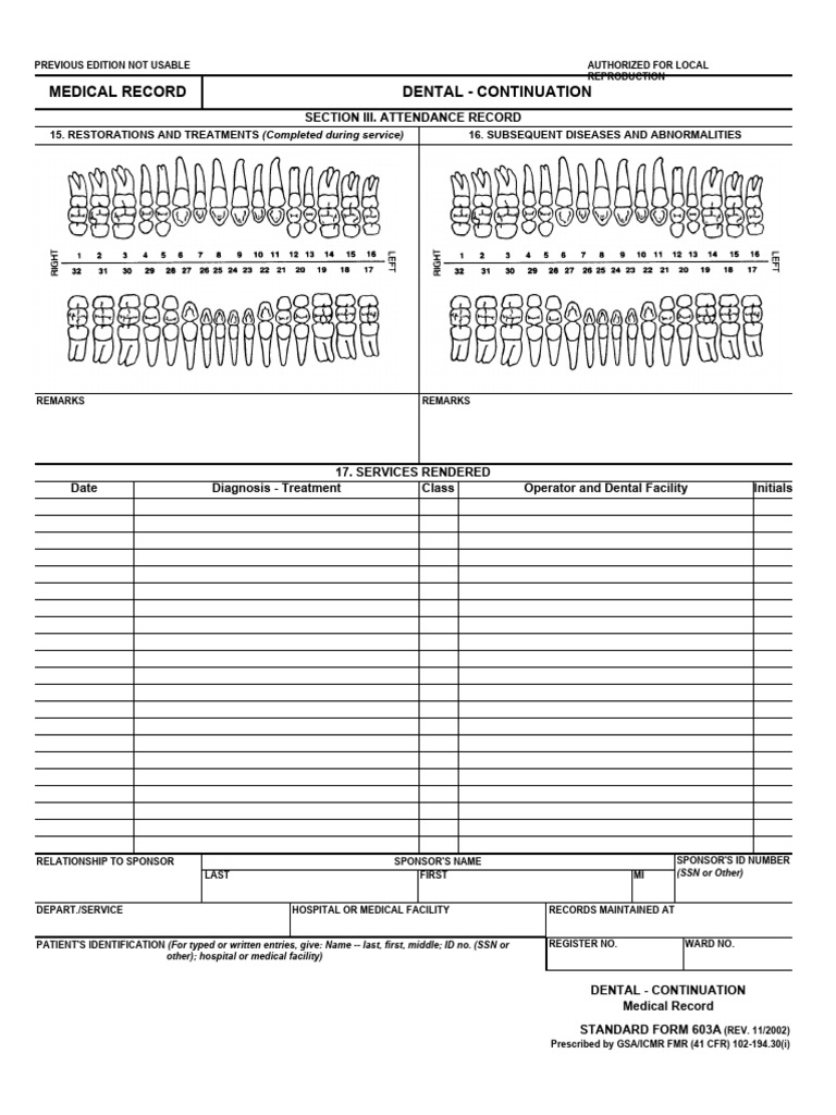 Main Gsa Form SF 603a Medical Record Dental Continuation | PDF | Social ...