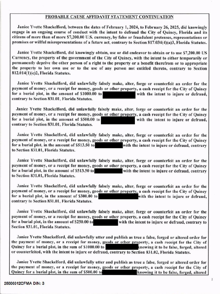 Probable Cause Affidavit For Quincy Clerk | PDF