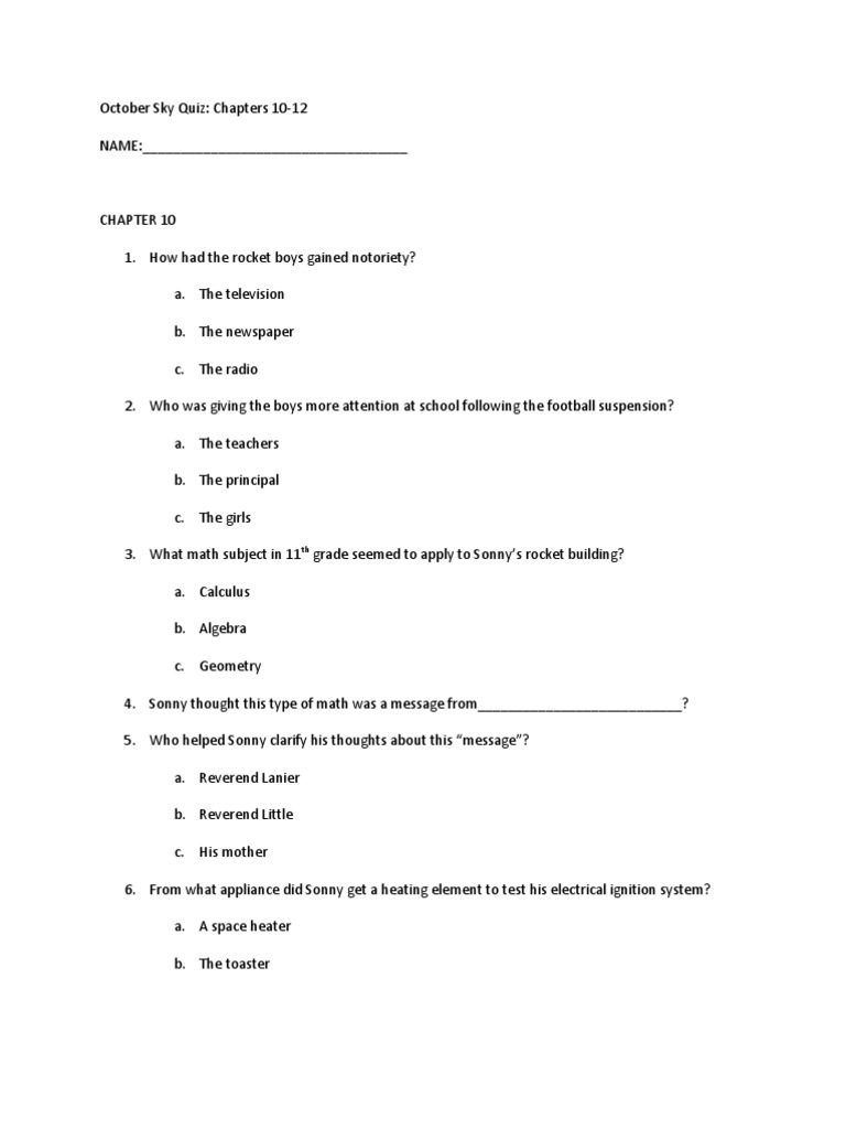Rocket Boys Chapter Summary: Chapters 10-12 | PDF | Aerospace | Nature