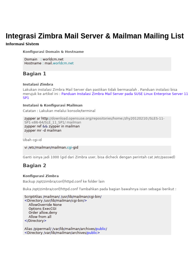 Integrasi Zimbra dan Mailman Mail List | PDF