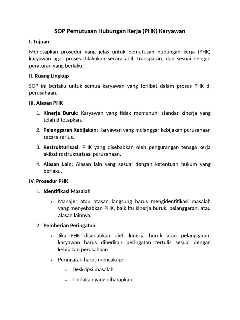 SOP PHK Karyawan | PDF