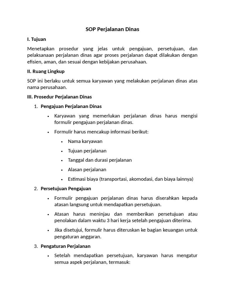 SOP Perjalanan Dinas | PDF