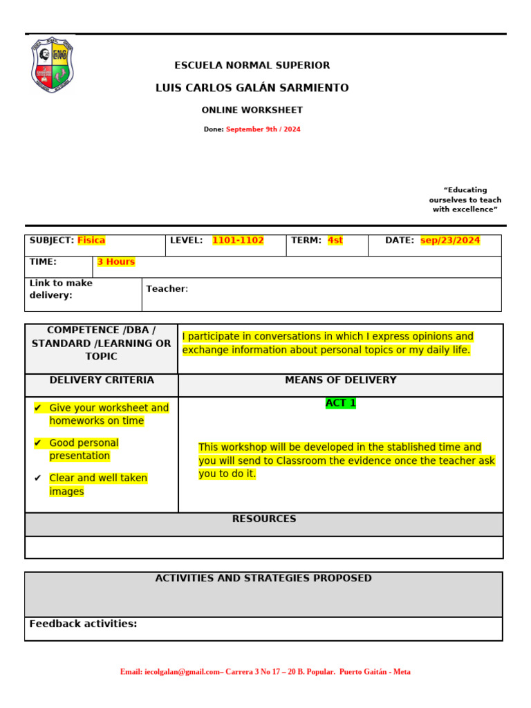 2025 Sem2 PRD Act 3 Formato Cartilla | PDF | Communication | Teaching