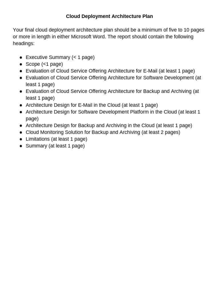 Cloud Deployment Architecture Plan Guide | PDF