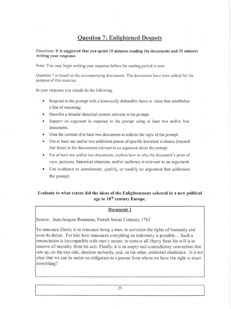 Enlightened Despots Modified DBQ | PDF