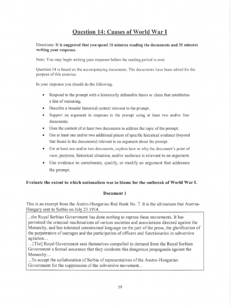 Causes of WWI Modified DBQ-3 | PDF