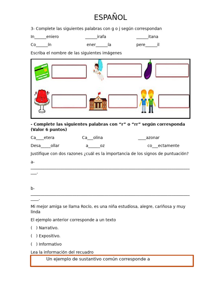Ejercicios De Español Para Cuarto Grado Pdf