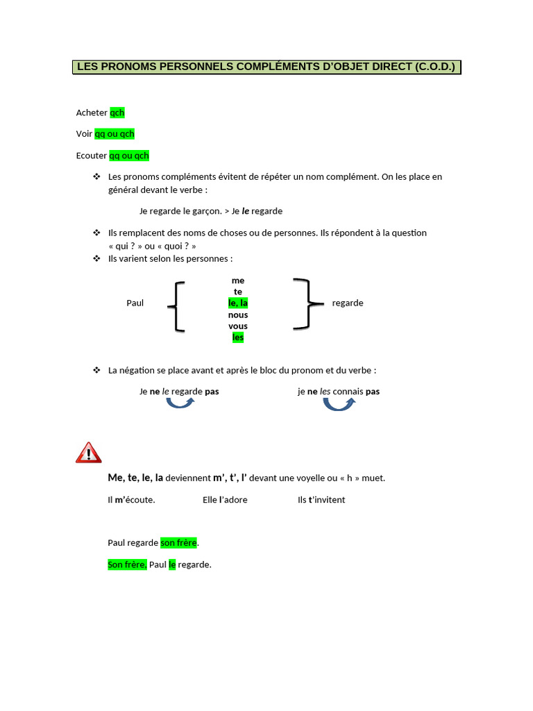 Pronom Personnels Cod | PDF | Linguistique