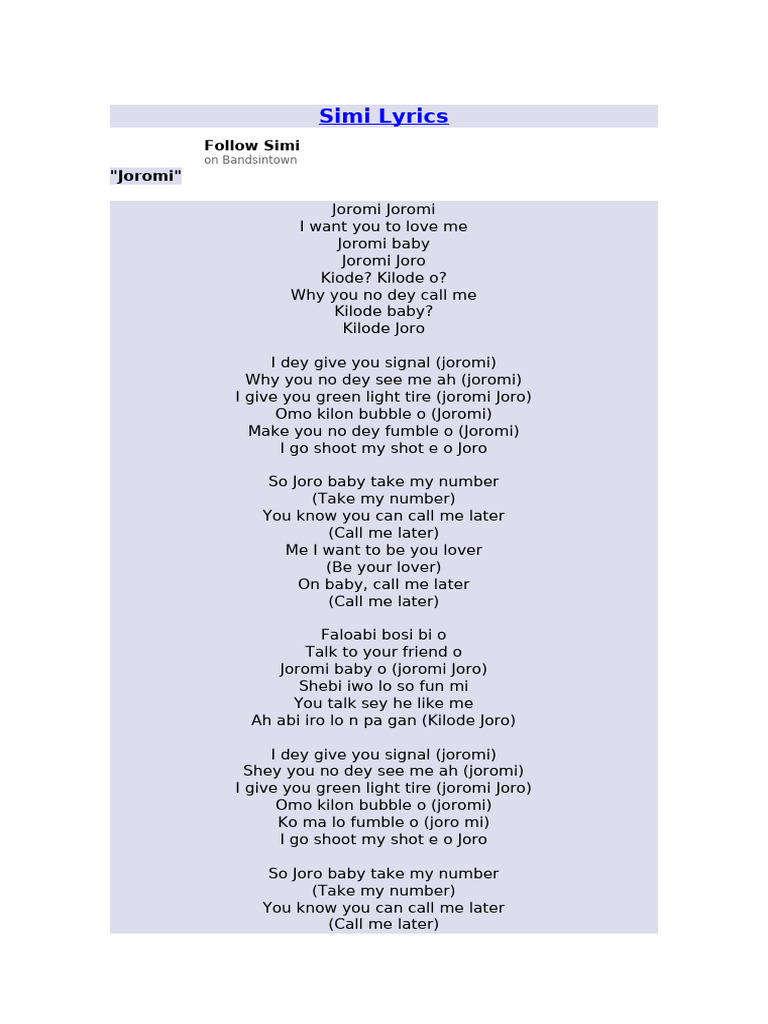 Joromi Lyrics by Simi | PDF