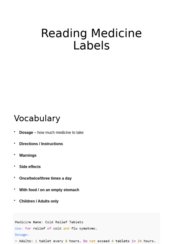 Reading Medicine Labels | PDF | Common Cold | Clinical Medicine