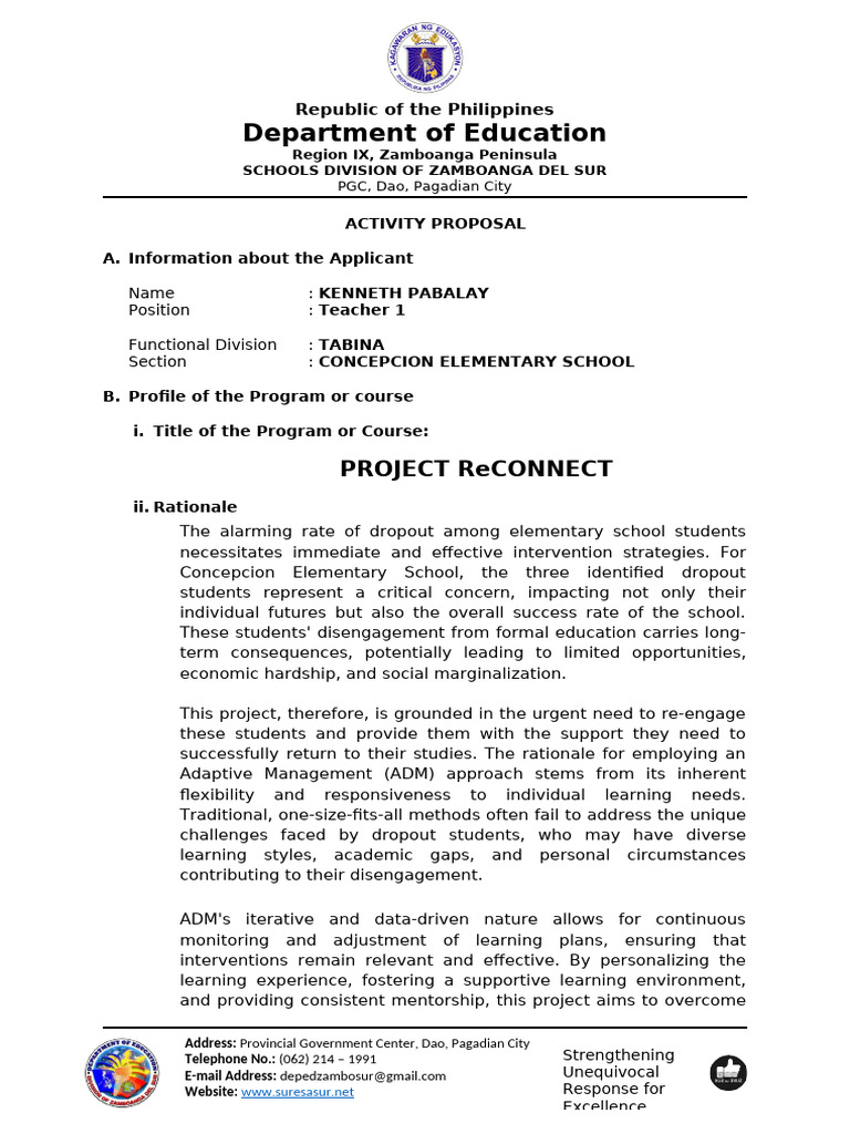 Kenneth Pabalay- Activity Proposal | PDF | Learning | Differentiated Instruction