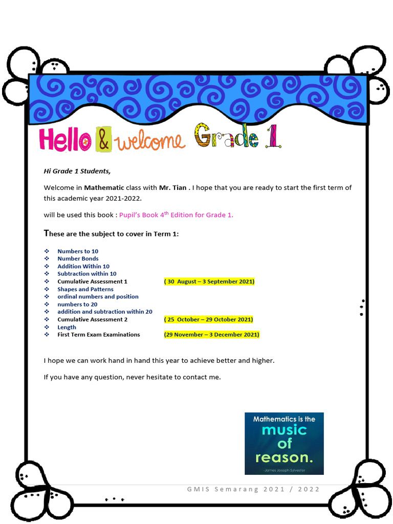 Grade 1 Math Curriculum Overview 2021-2022 | PDF