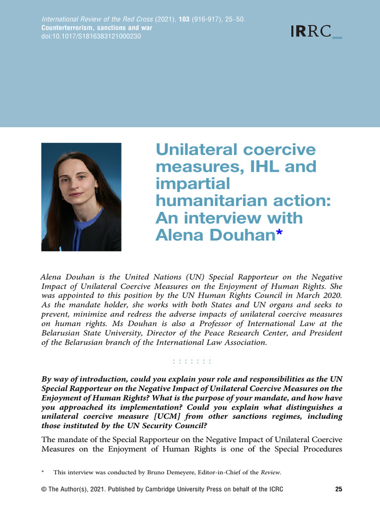 Unilateral Coercive Measures Ihl Interview With Alena Douhan 916 | PDF ...