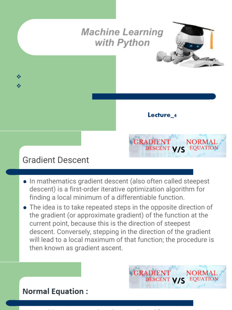 Lec - 4 (Normal Equation-Features Scaling | PDF | Mathematical Optimization | Gradient