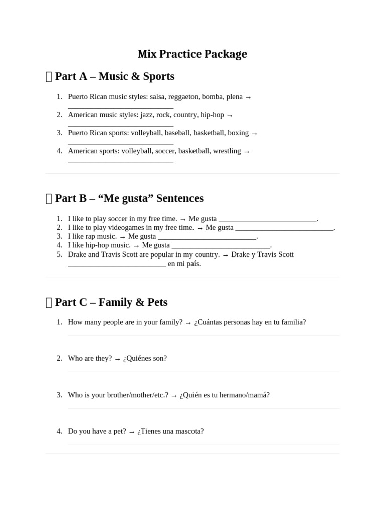 Spanish Mix Practice Package | PDF | Las artes escénicas | Musica Popular