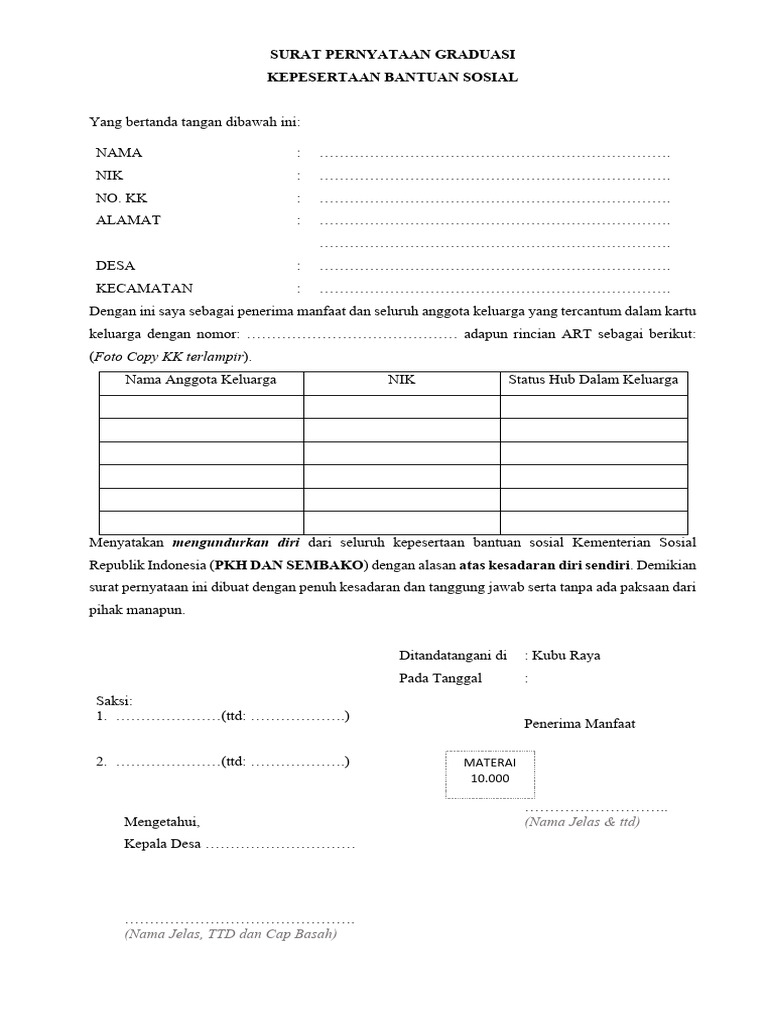 Surat Pernyataan Graduasi Kepesertaan Bansos | PDF