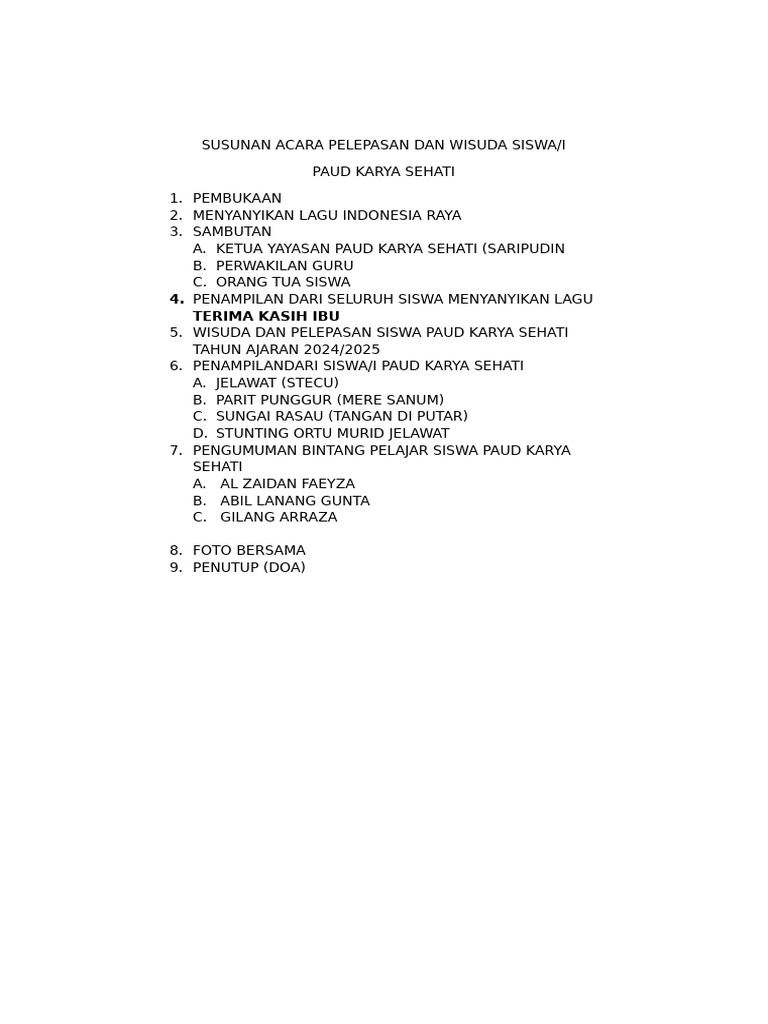 Wisuda PAUD Karya Sehat 2024 | PDF