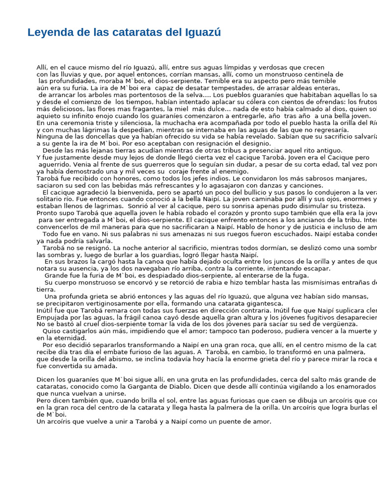 Leyenda de las Cataratas del Iguazú | PDF