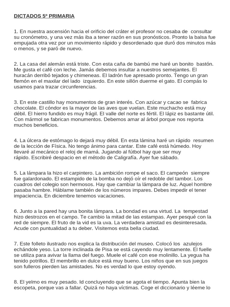 Dictados para 5º de Primaria | PDF