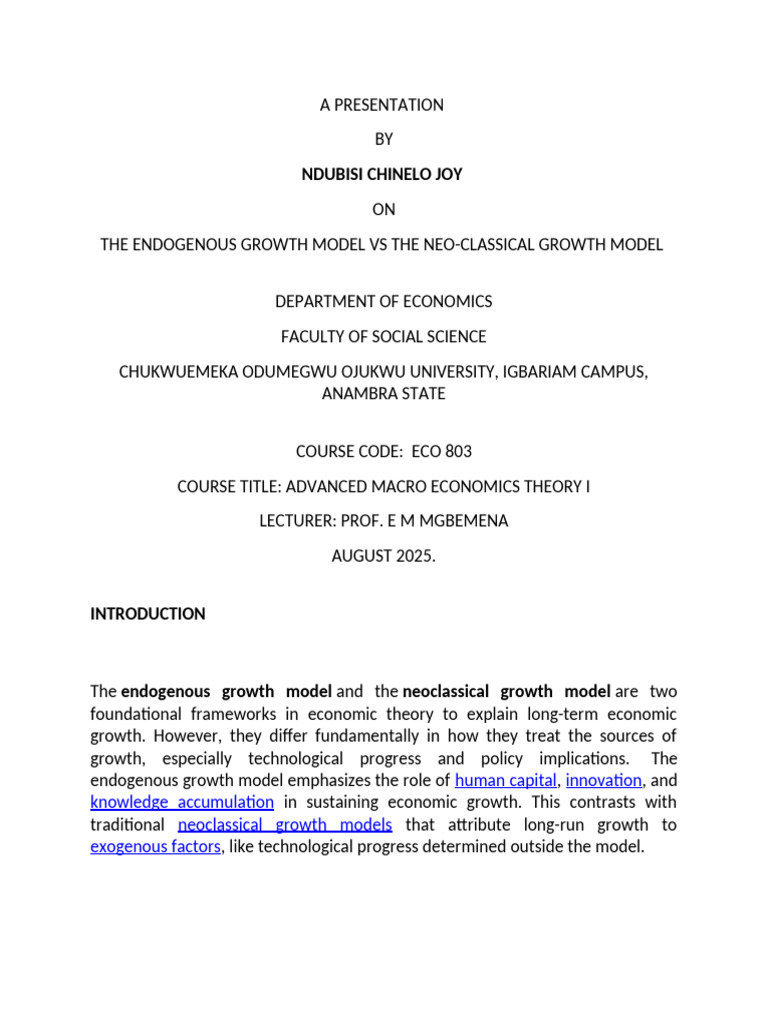 Endogenous vs Neoclassical Growth Models | PDF | Economic Growth ...