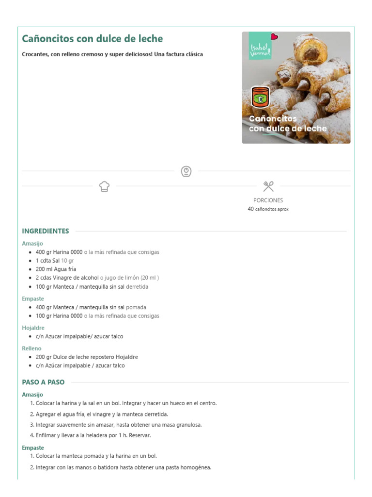 Cañoncitos Con Dulce de Leche - Isabel Vermal | PDF | Alimentos