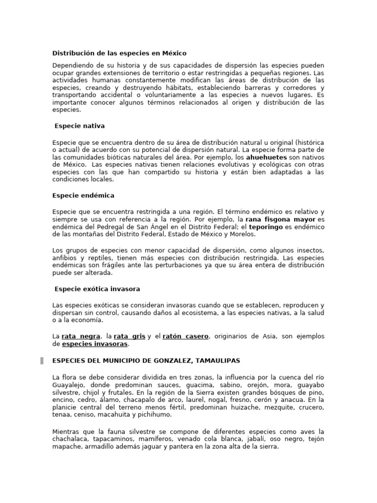 Distribución de Las Especies en México | PDF | Especies invasivas ...