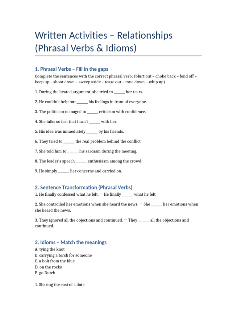 Phrasal Verbs & Idioms in Relationships | PDF