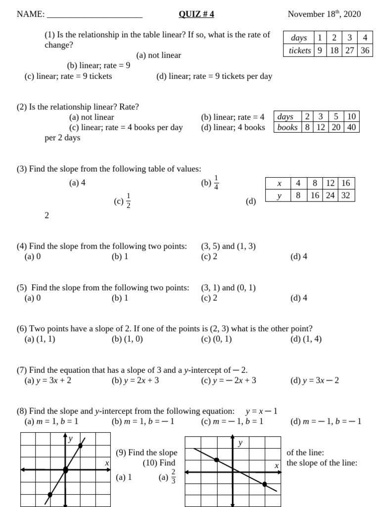 QUIZ #4-Rate and Slope (11.18.20) | PDF | Mathematical Analysis
