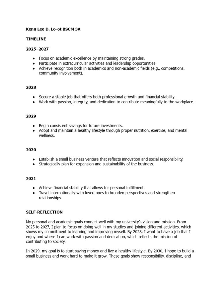 Activity 1 (Timeline and Self-Reflection) - LO-OT | PDF