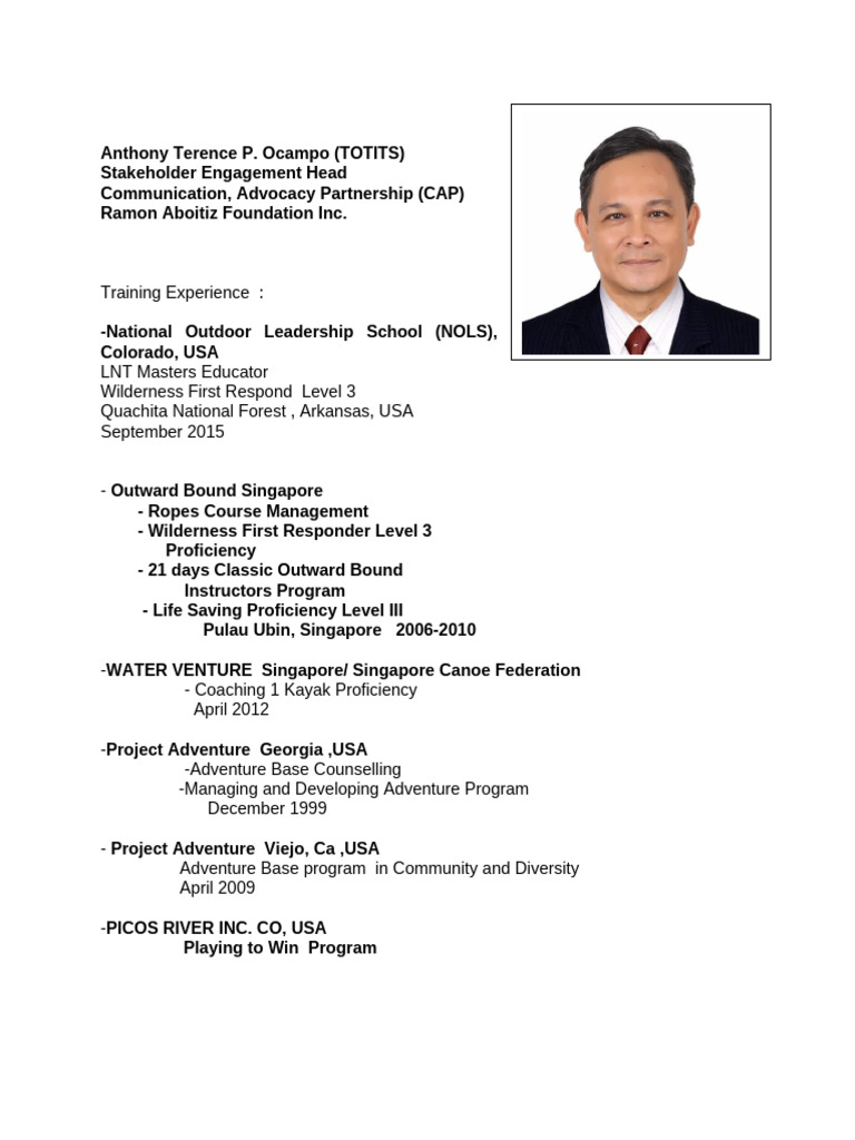 Anthony Ocampo: Outdoor Leadership Expert | PDF