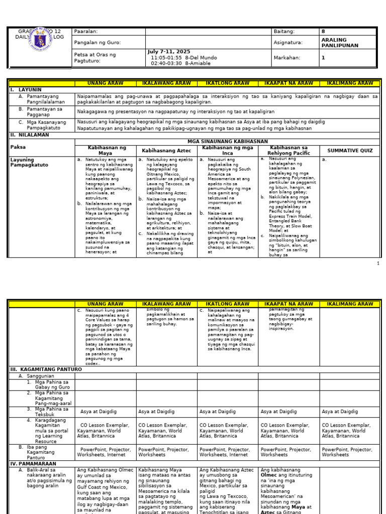 Ap8 q1 Week 4 Matatag DLL | PDF