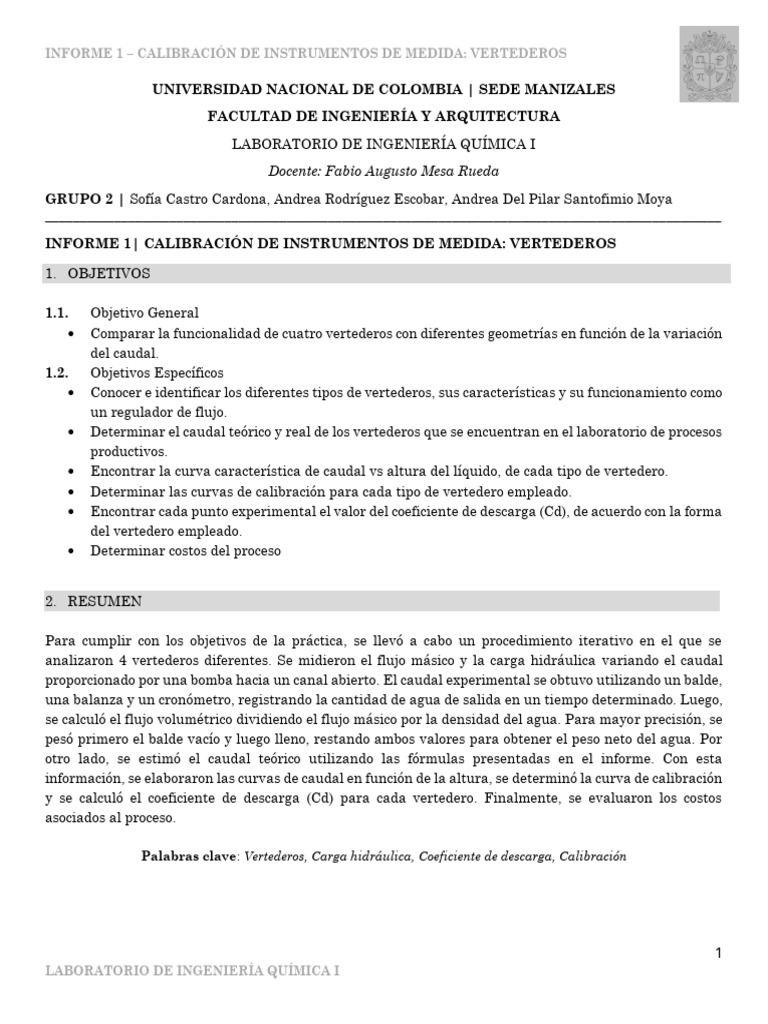G2 P2 Informe | PDF | Medición | Descarga (hidrología)