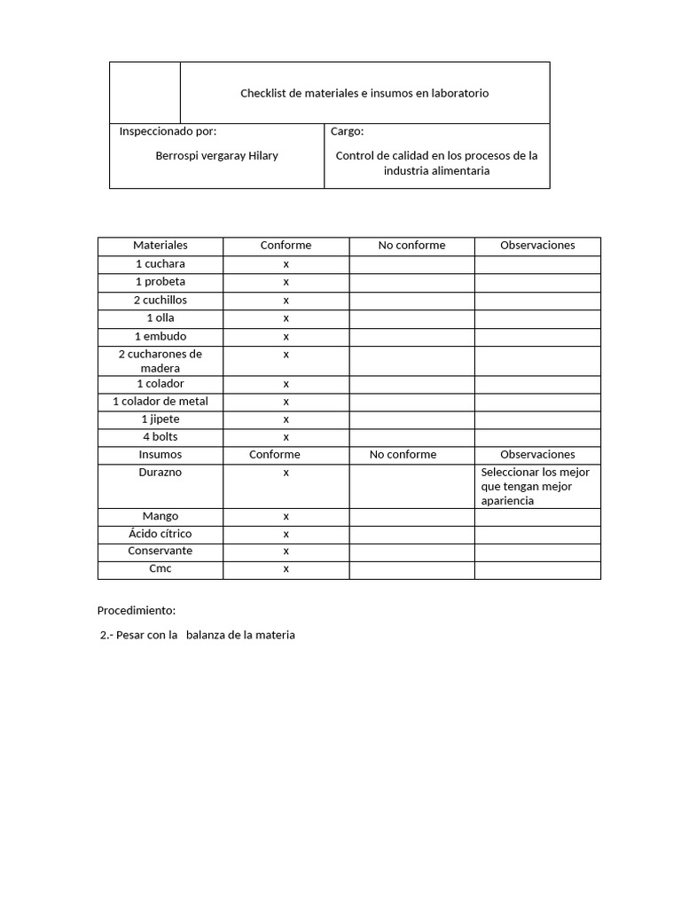 Checklist de Insumos y Materiales de Laboratorio | PDF