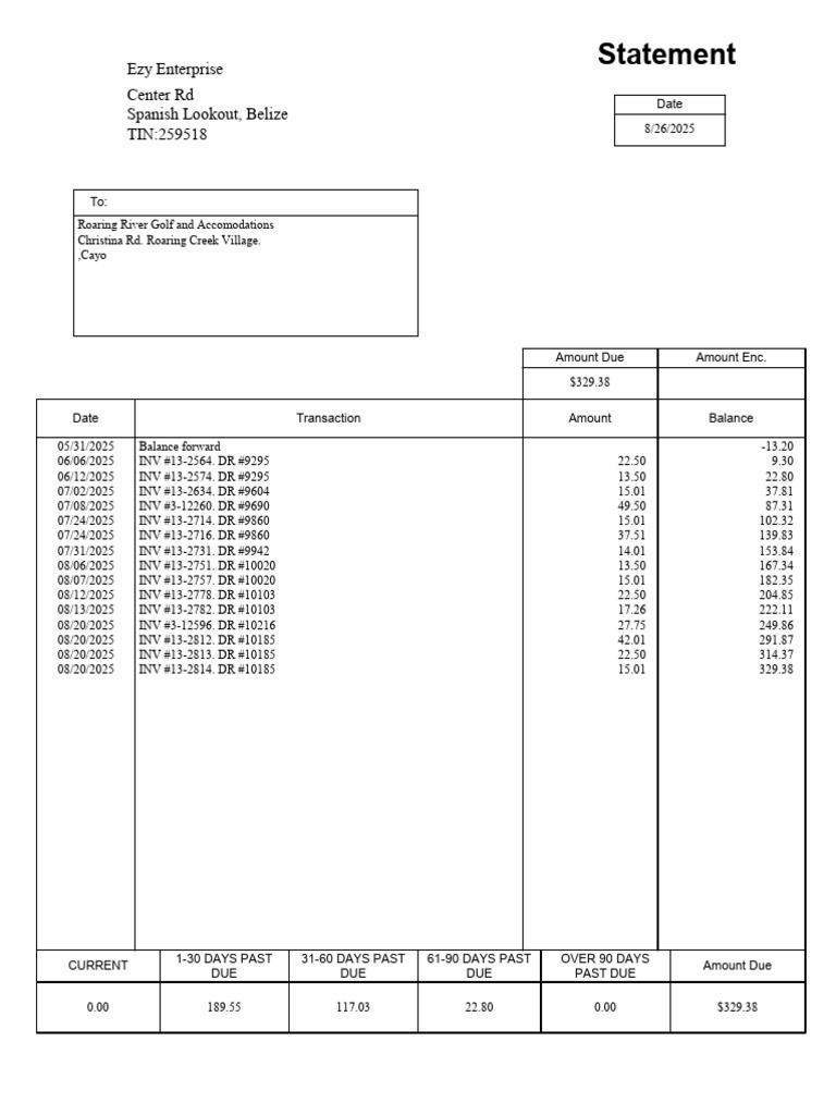 Invoice Statement for Ezy Enterprise | PDF