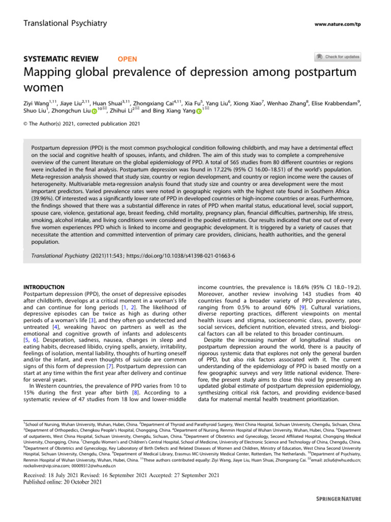 Mapping Global Prevalence of Depression Among Postpartum Women | PDF ...