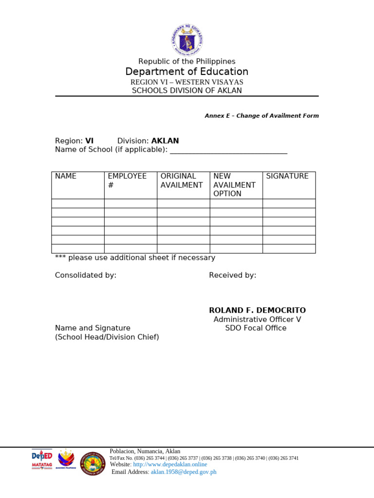 ANNEX E Change of Availment Form | PDF