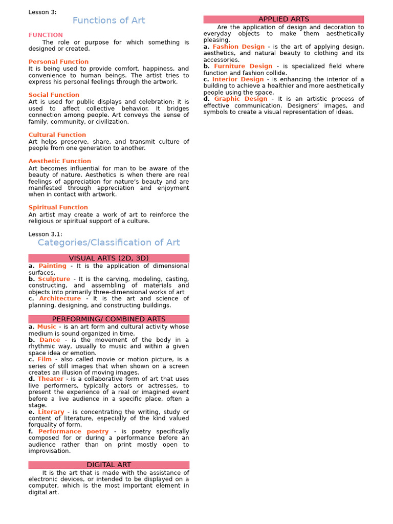 Art Appreciation Lesson 3 Functions and Categories of Art | PDF | Image | Aesthetics